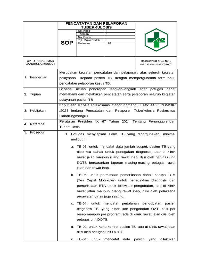 Sop Pencatatan Dan Pelaporan | PDF | Sains & Matematika