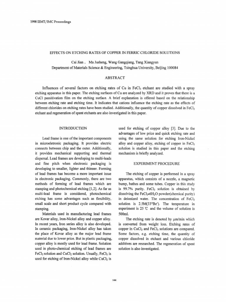 Copper Etching Rates in Ferric Chloride | PDF | Etching | Copper