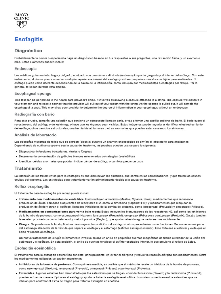 Tratamientos para la esofagitis | PDF | Gastroenterología ...