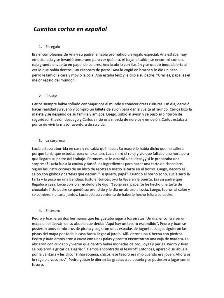 Cuentos Cortos En Espanol Gratis