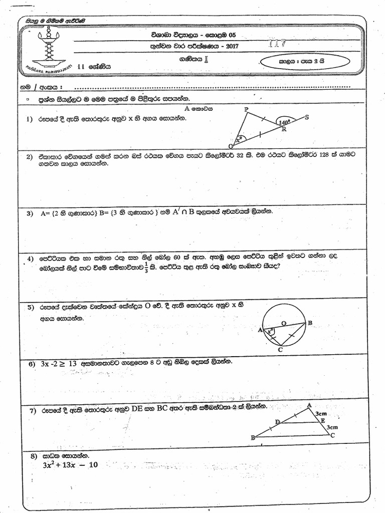 Grade 11 Maths Past Papers Collection | PDF