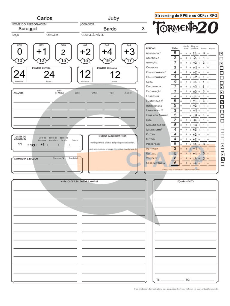 Ficha Editavel Tormenta20 PDF Free | PDF