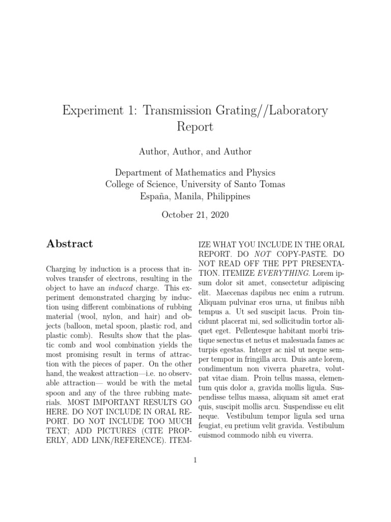 Experiment 1: Transmission Grating//Laboratory | PDF