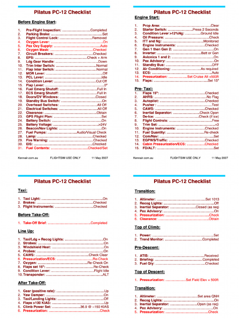 PC12 Checklist | PDF
