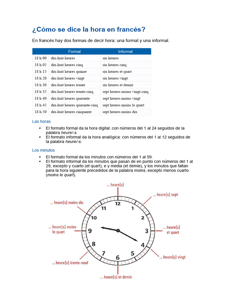Las horas en francés | PDF
