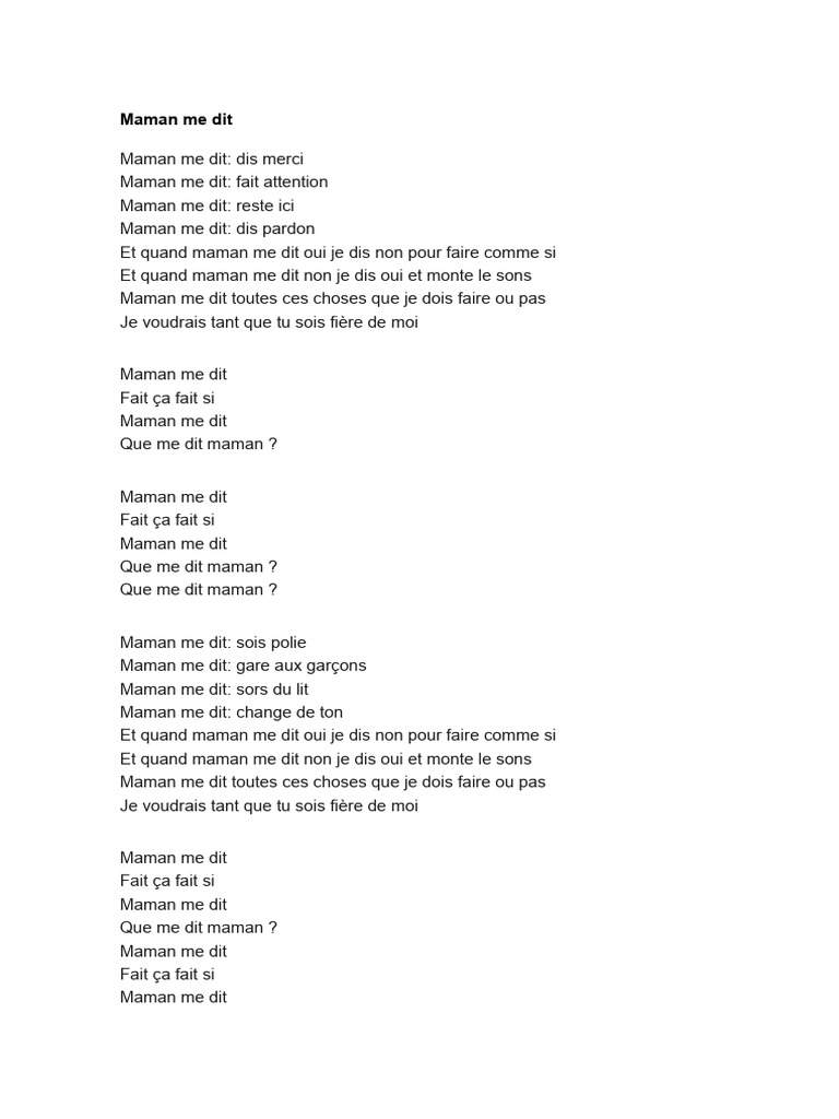 Maman Me Dit (Angelina) | PDF