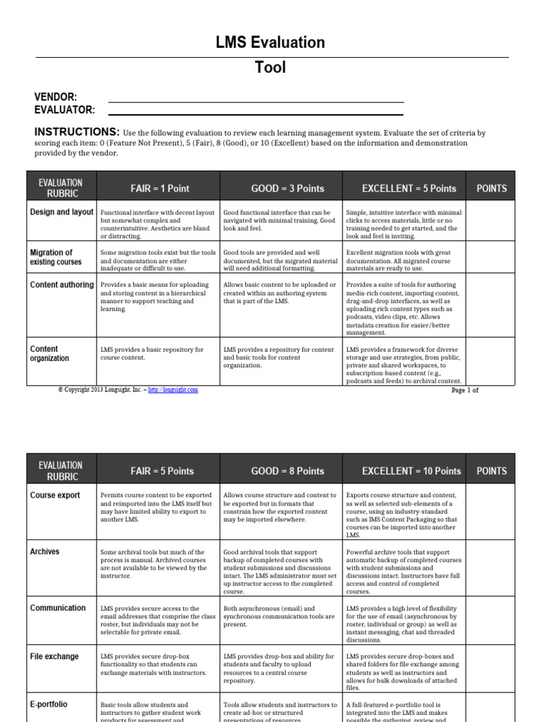 Lms Evaluation Tool Pdf
