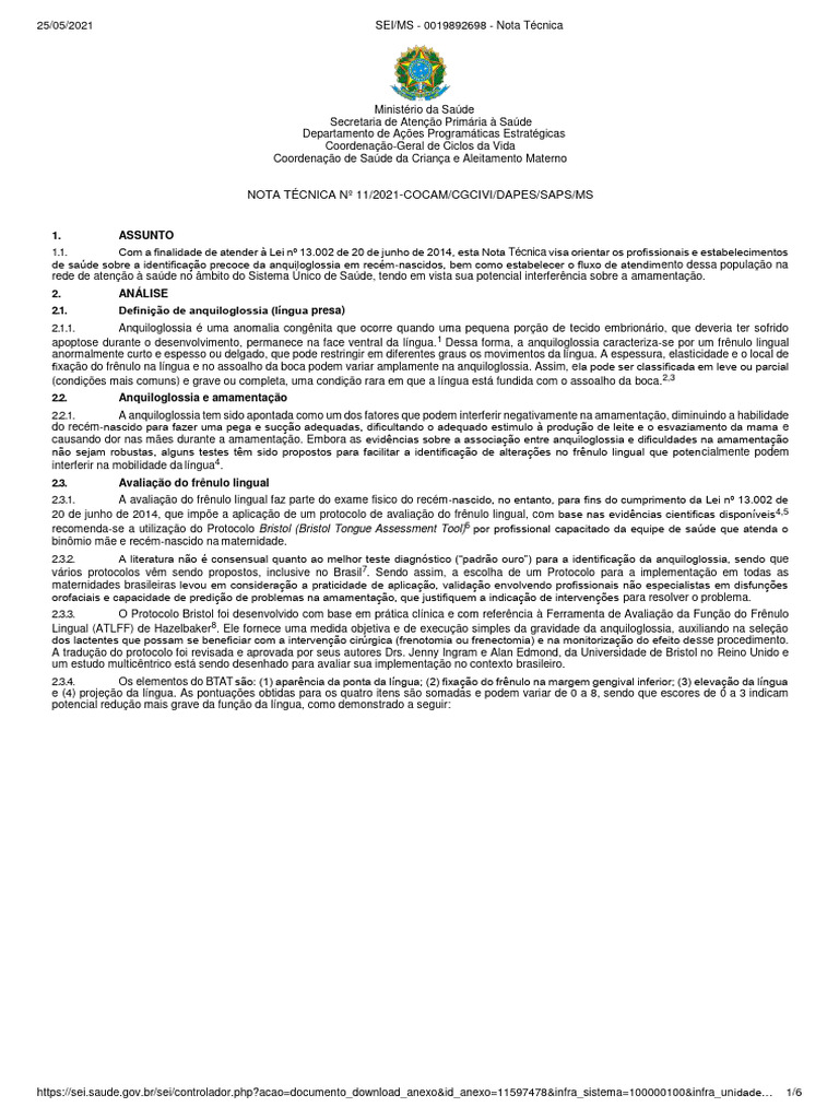 NOTA TÉCNICA #11 de 2021 TESTE DA LINGUINHA | PDF