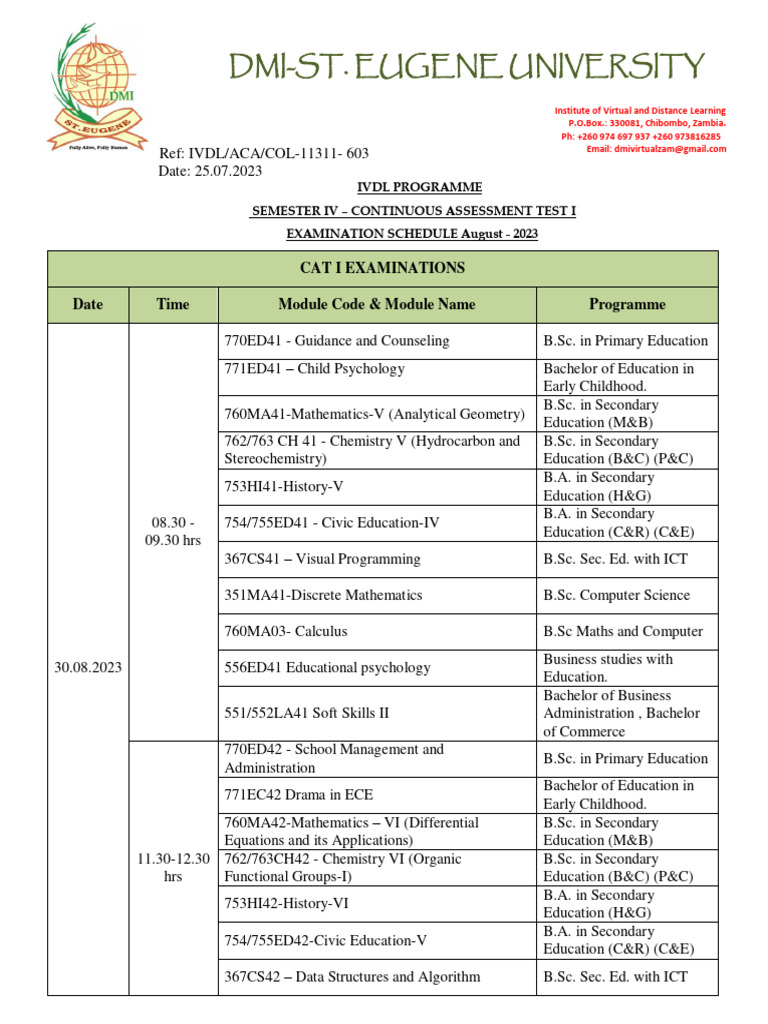Cat I Schedule Sem IV | PDF