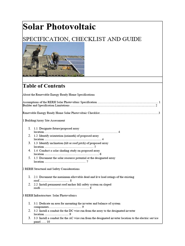 Solar Photovoltaic: Specification, Checklist and Guide | PDF
