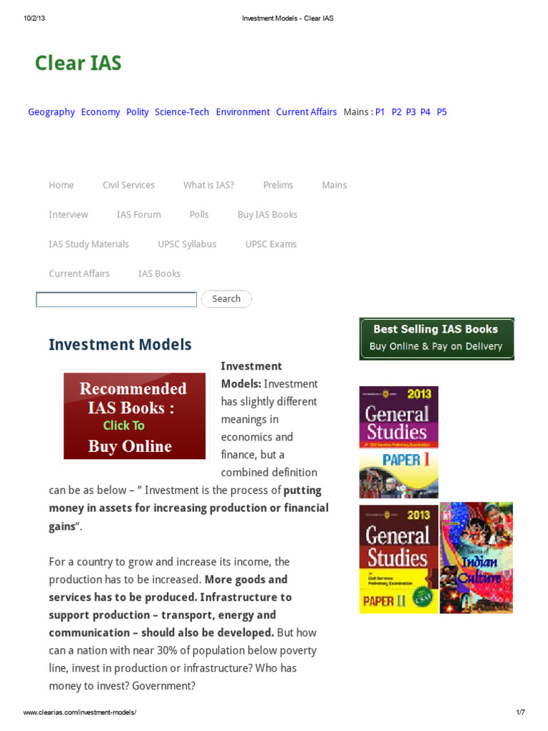 Investment Models for UPSC Mains | PDF | Consumption (Economics ...