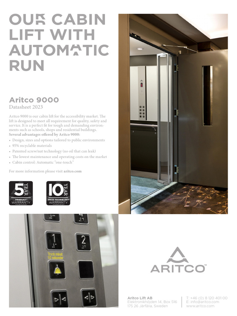Aritco 9000 Public Lift Overview | PDF | Elevator | Transport