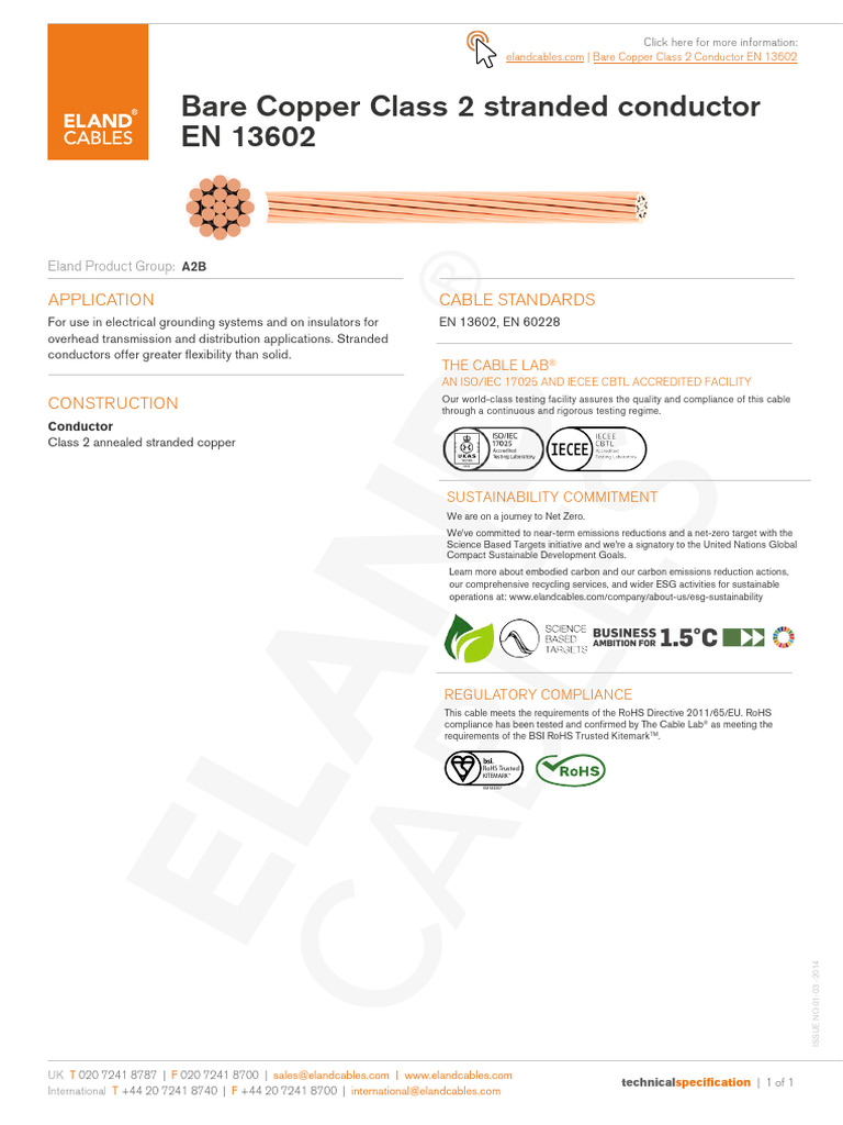 Bare Copper Class 2 Conductor en 13602 | PDF | Electrical Conductor ...