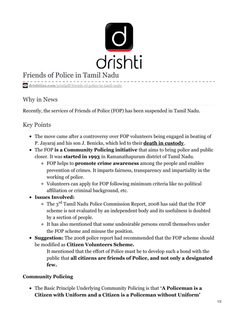 Friends Of Police In Tamil Nadu Download Free Pdf Police