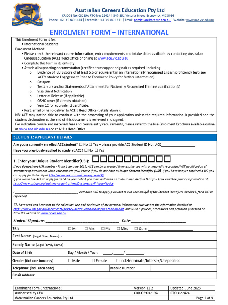 ACE Updated Enrollment Form | PDF | Business
