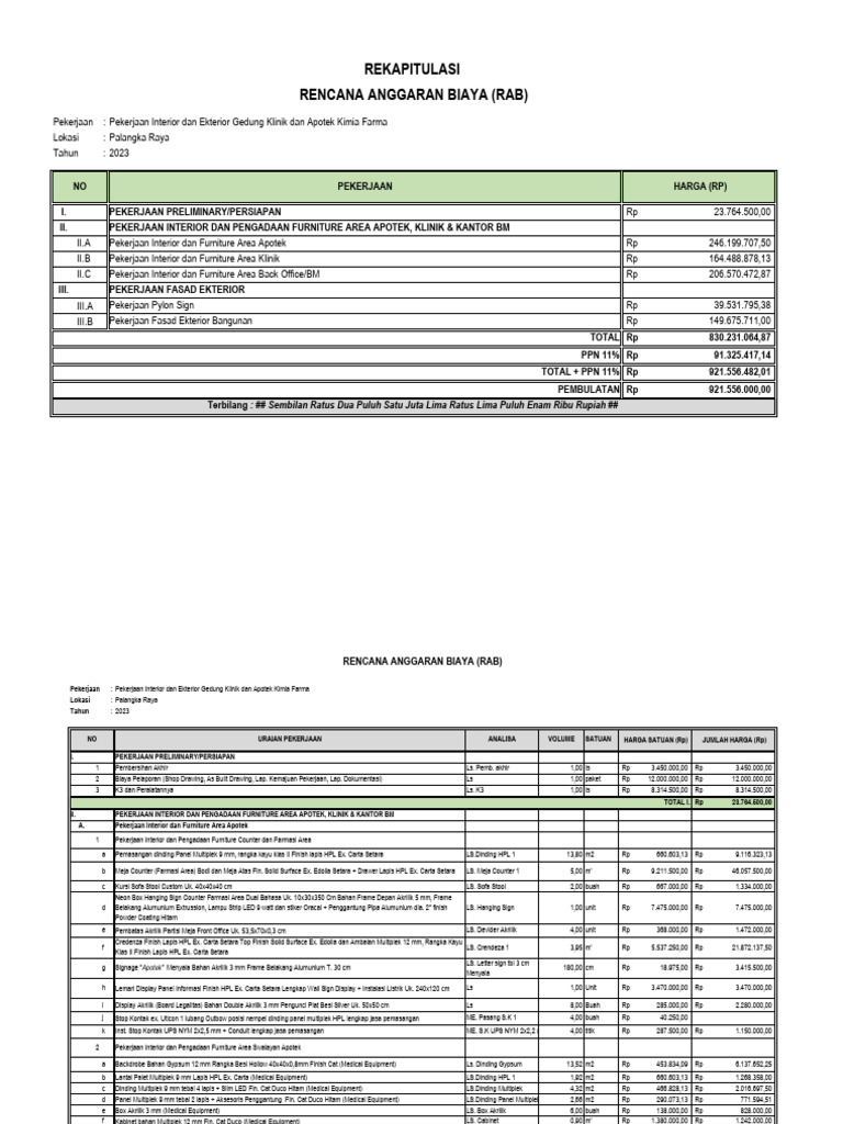 RAB Ekterior & Interior KF+ - Revisi - 13-3-23 | PDF