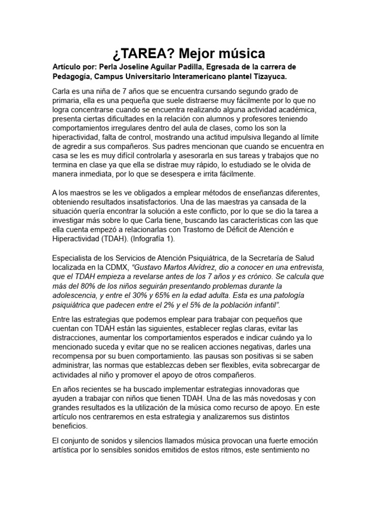 Musicoterapia para Niños con TDAH | PDF | Salud y bienestar