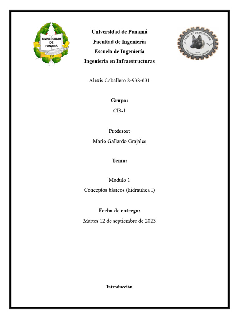 Alexis Caballero Módulo#1 Conceptos Básico Hidraulica I | PDF | Capa ...