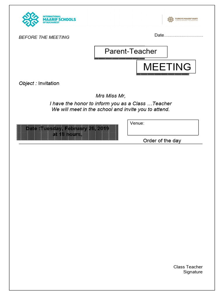Parent-Teacher Meeting Invitation Template | PDF