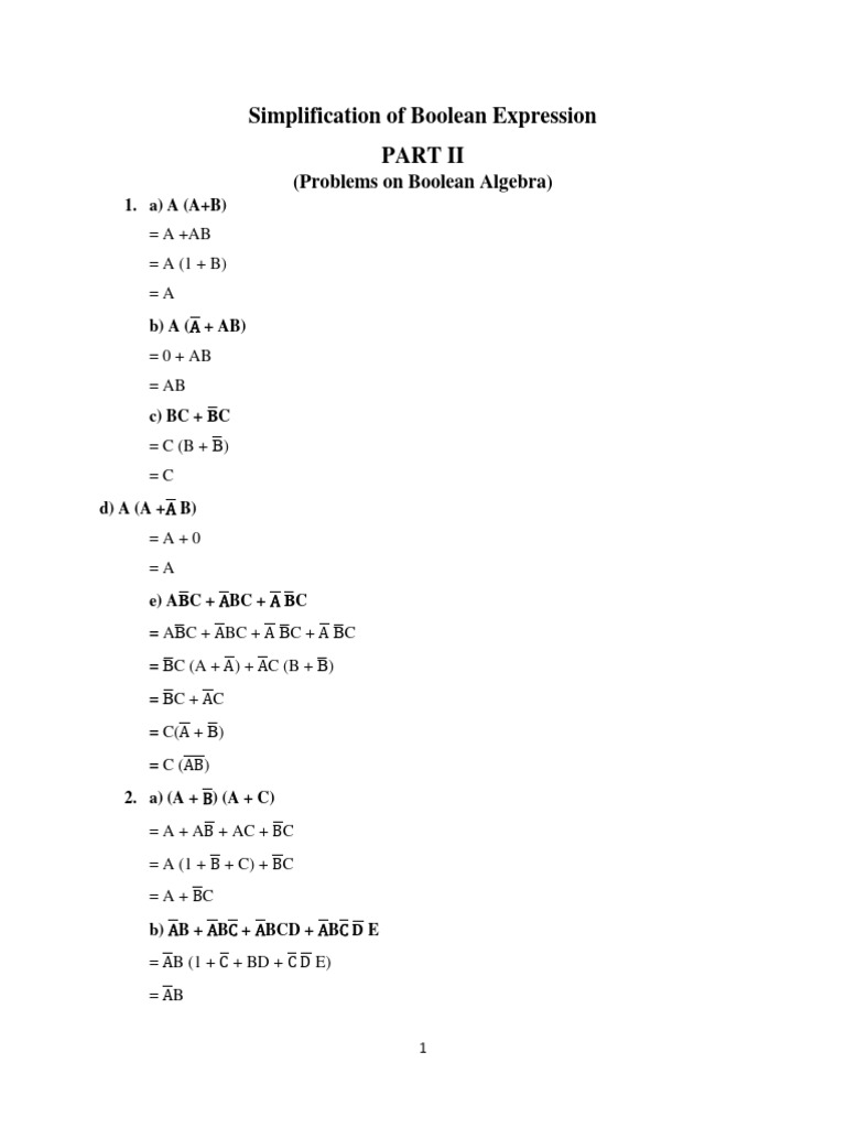 BOOL AL Problems | PDF | Mathematics | Boolean Algebra