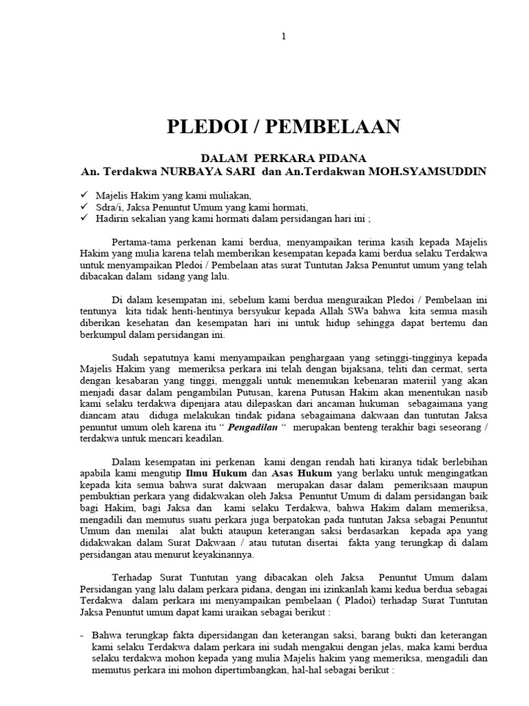 Pledoi Terdakwa I Dan II | PDF