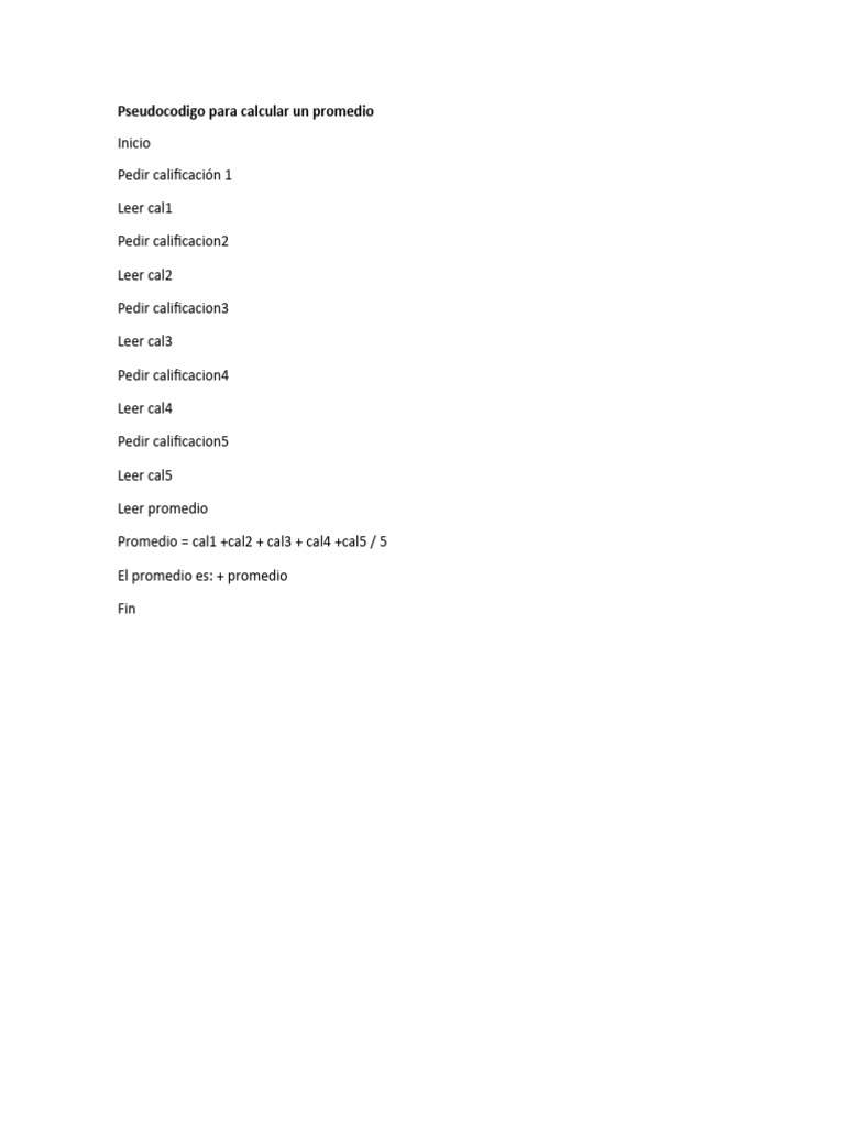 Pseudocodigo para Calcular Un Promedio | PDF