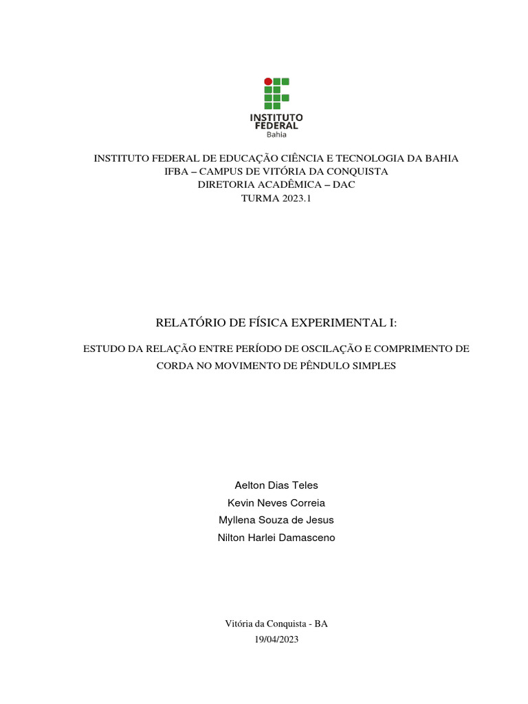 Relatório 6 | PDF | Pêndulo | Massa
