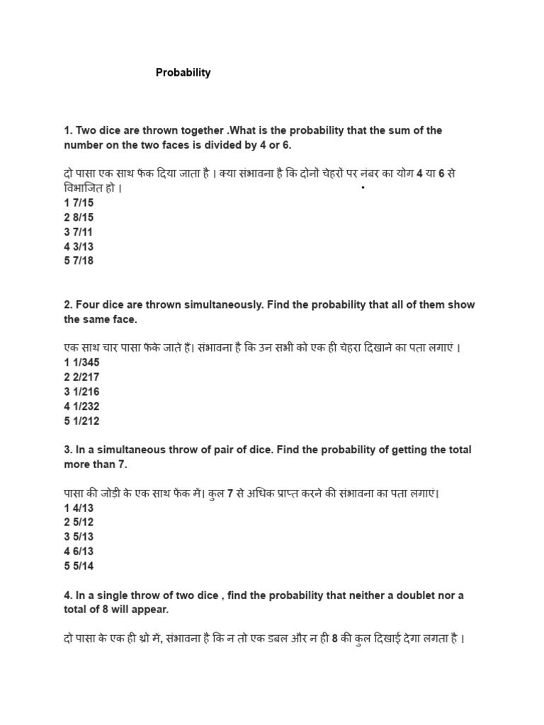 Probability On Dice | PDF