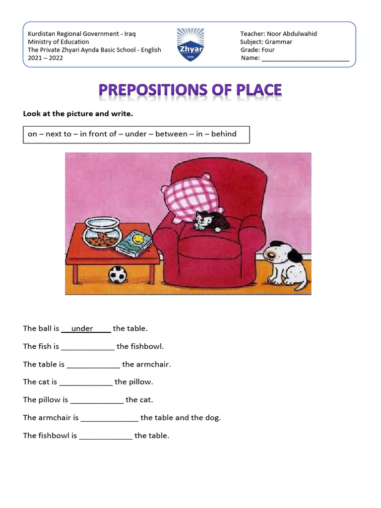 Prepositions of Place | PDF
