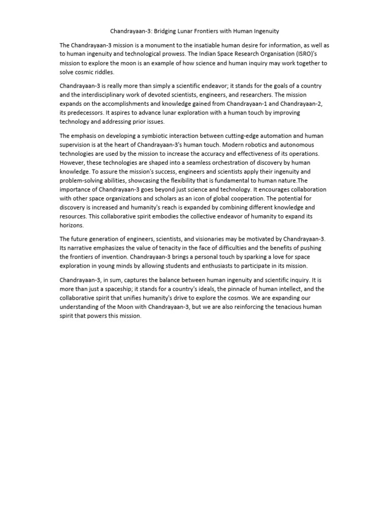 Chandrayan 3 Essay | PDF | Creativity | Science
