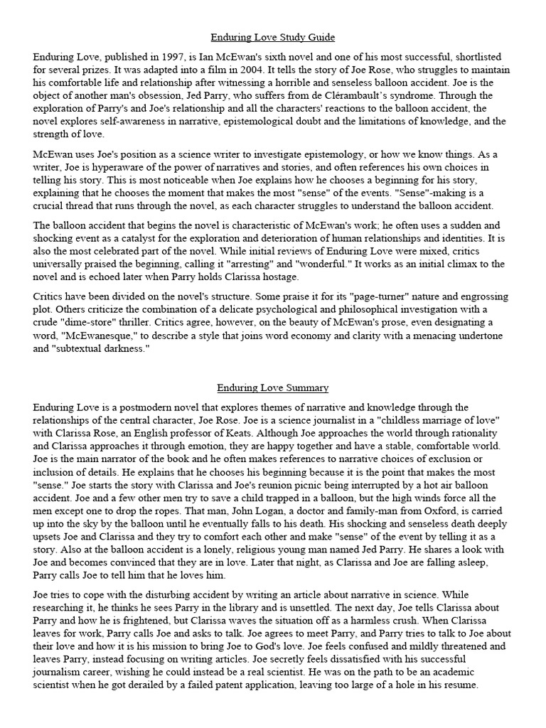 Enduring Love Study Guide | PDF