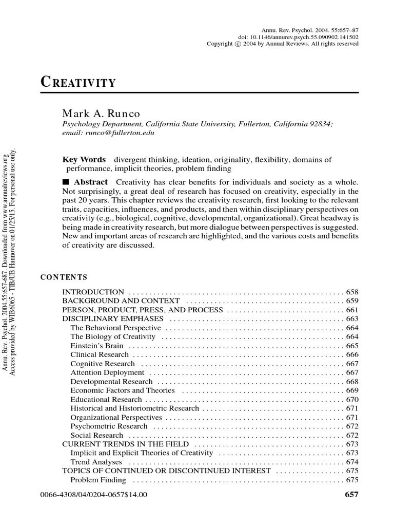 Creativity, Mark A. Runco | PDF | Creativity | Motivational