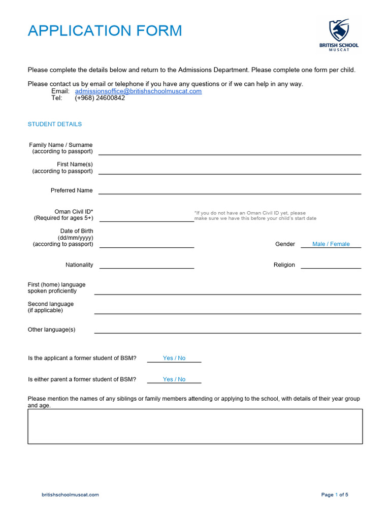 BSM Admissions Application-Form | PDF