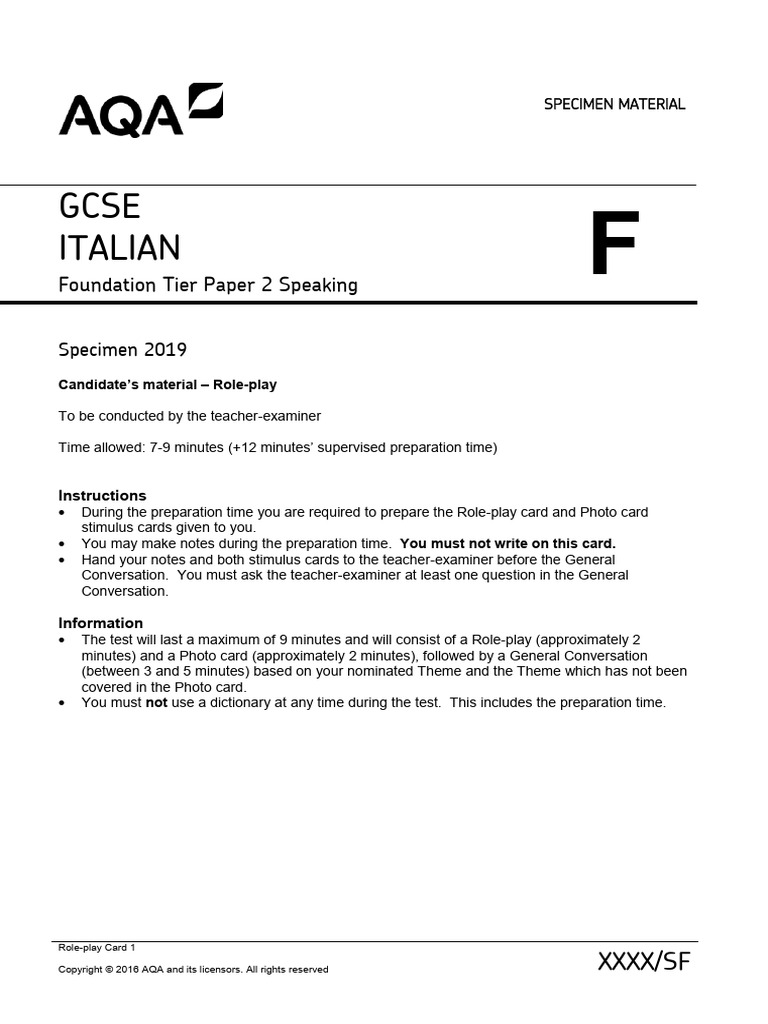 GCSE Italian Role-Play Instructions | PDF | Schools | Qualifications