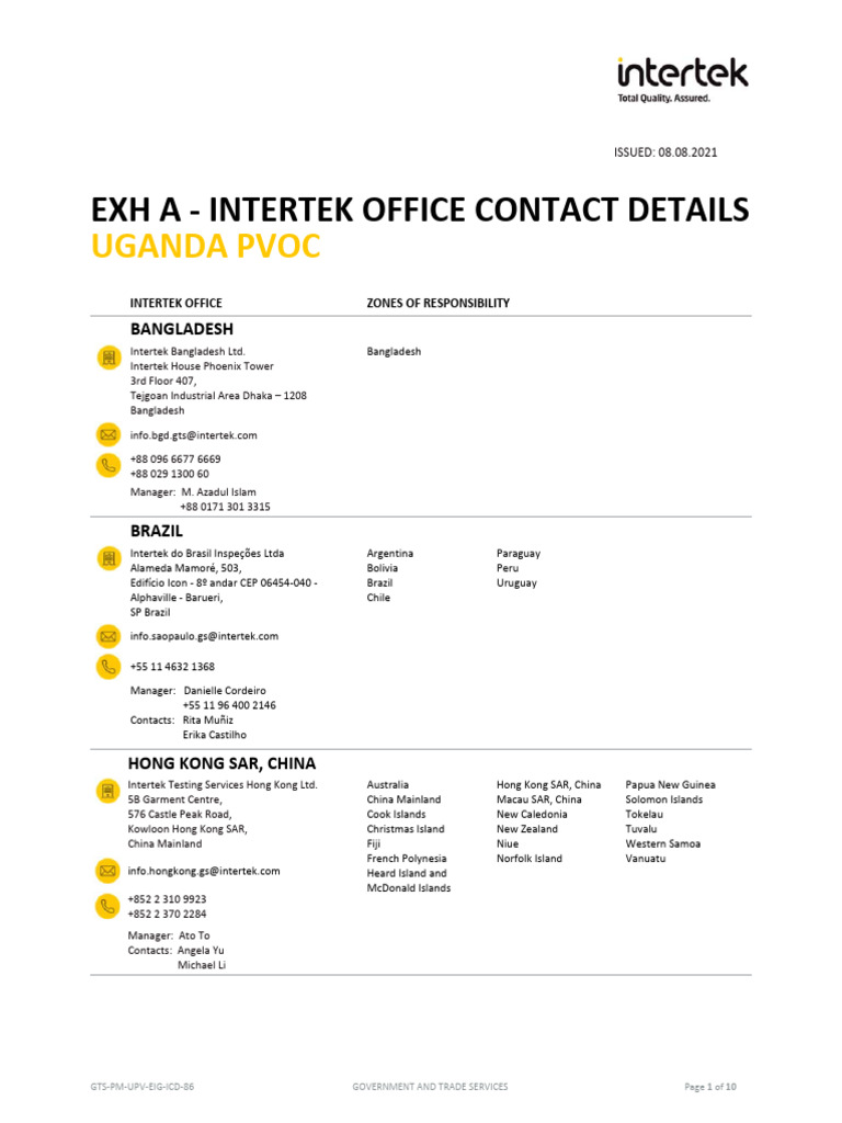 Uganda Intertek Offices Contact Details | PDF