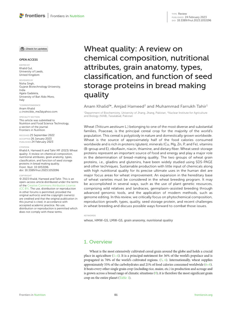Wheat Quality A Review On Chemical Compisition Nutritional Attributes