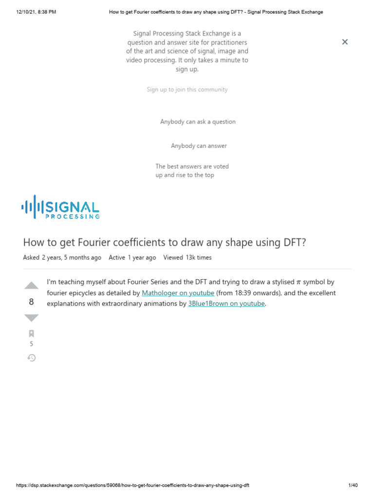 How To Get Fourier Coefficients To Draw Any Shape Using DFT - Signal Processing Stack Exchange | PDF