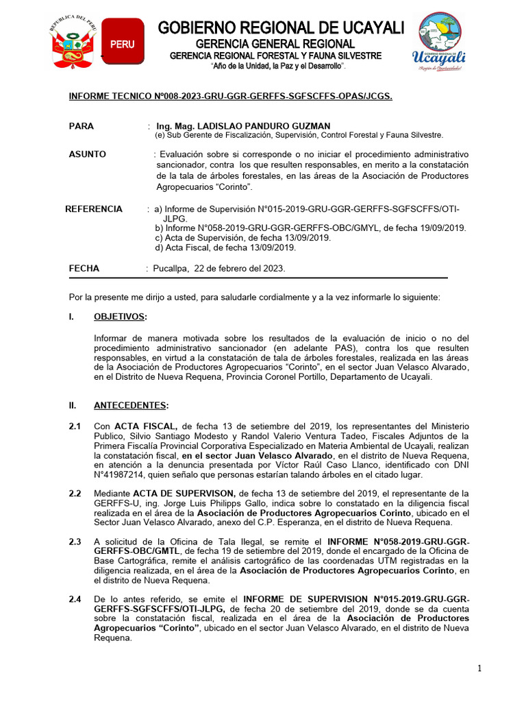 Informe Tecnico N°008-2023 - Inicio Pas-Exp-016-2019-Asoc - Prod.agrop - Corinto-Nva. Requena ...