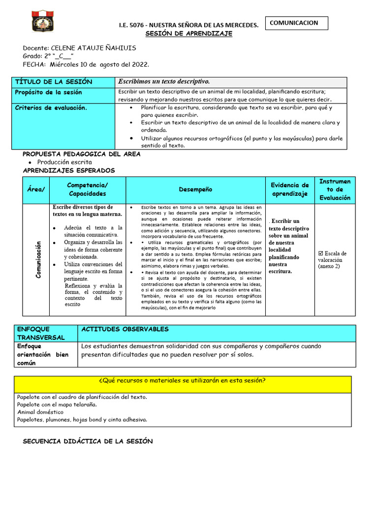 Texto descriptivo de un animal para niños | PDF | Evaluación | Comunicación