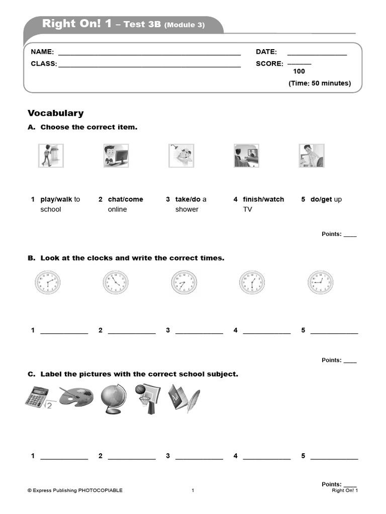 08 Right On 1 - Test 3B - Mod 3 | PDF