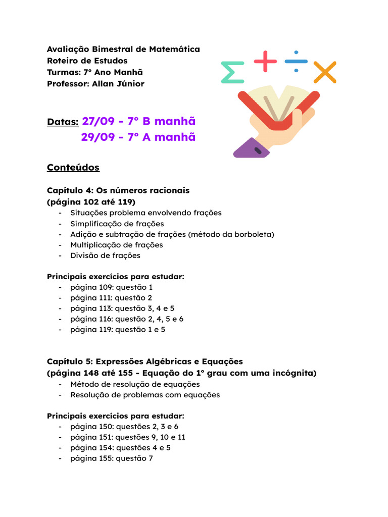 Roteiro de Matemática - 7ano 3etapa | PDF