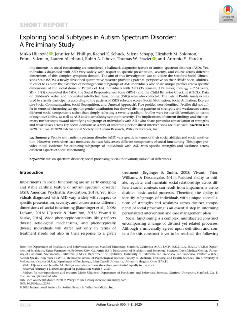 Exploring Social Subtypes in Autism Spectrum Disorder: A Preliminary ...