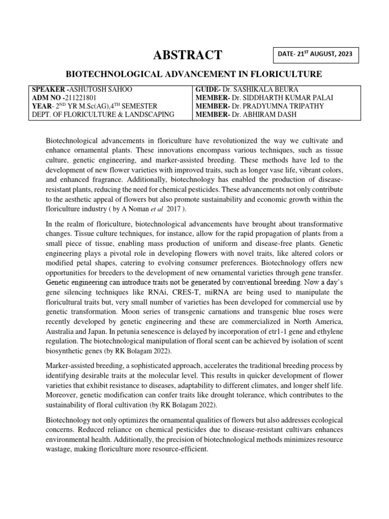 Abstract Final Ashu | PDF | Plant Breeding | Biotechnology