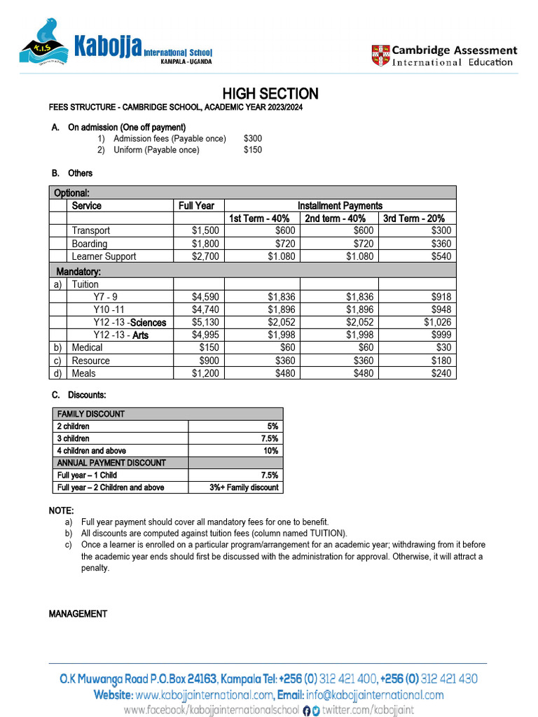 High School Fees Structure-Cambridge | PDF