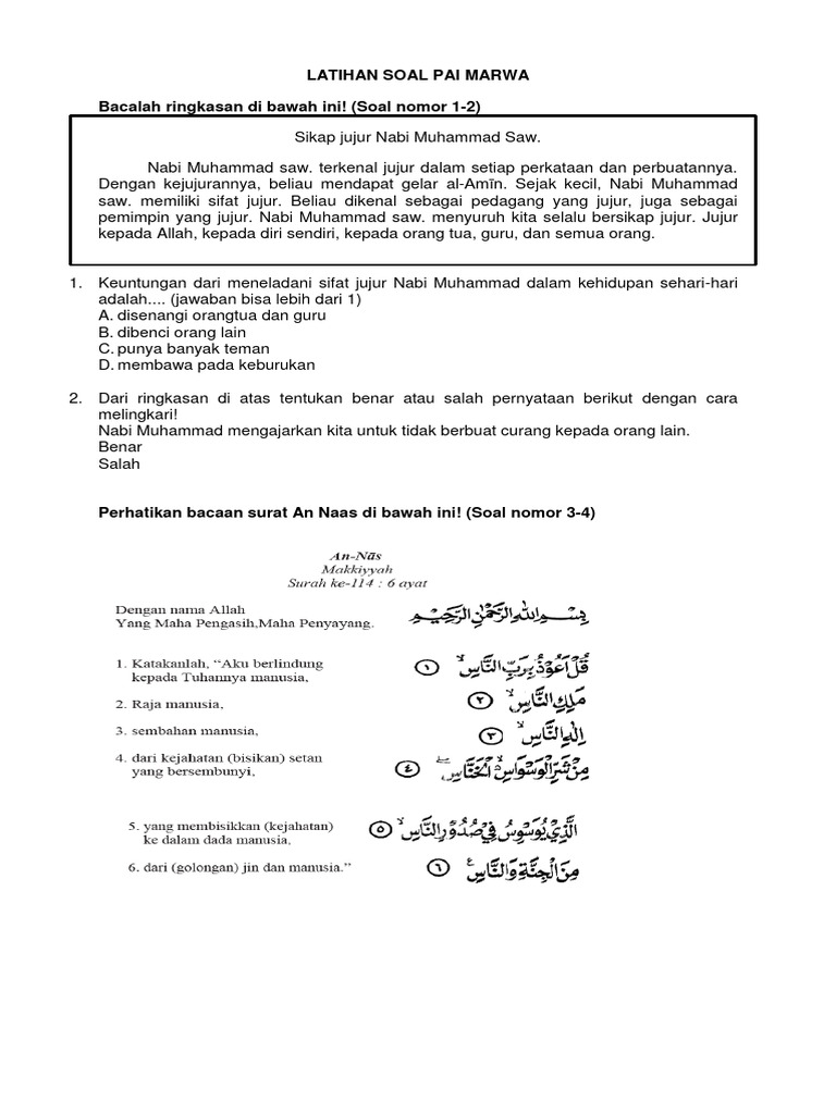 LATIHAN SOAL Agama Islam Kelas 2 | PDF