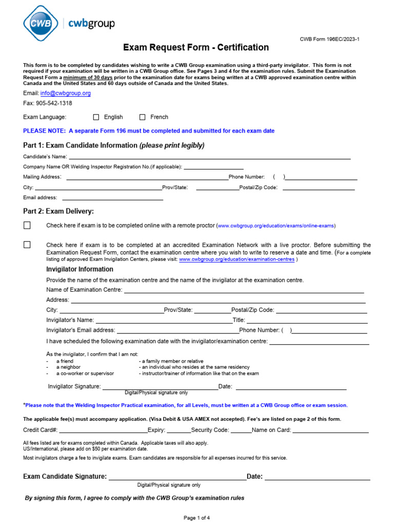 0196ec - 2023-1 - Exam Request Form - Certification | PDF