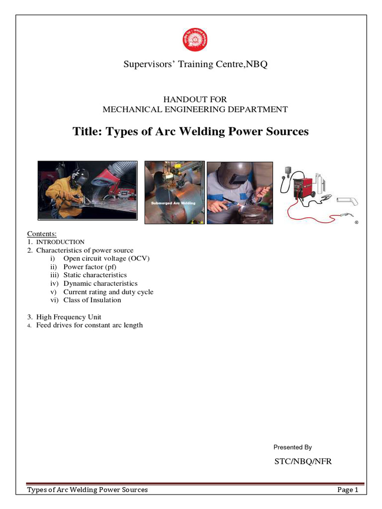 Types of Arc Welding Power Sources - 0 | PDF | Construction | Welding