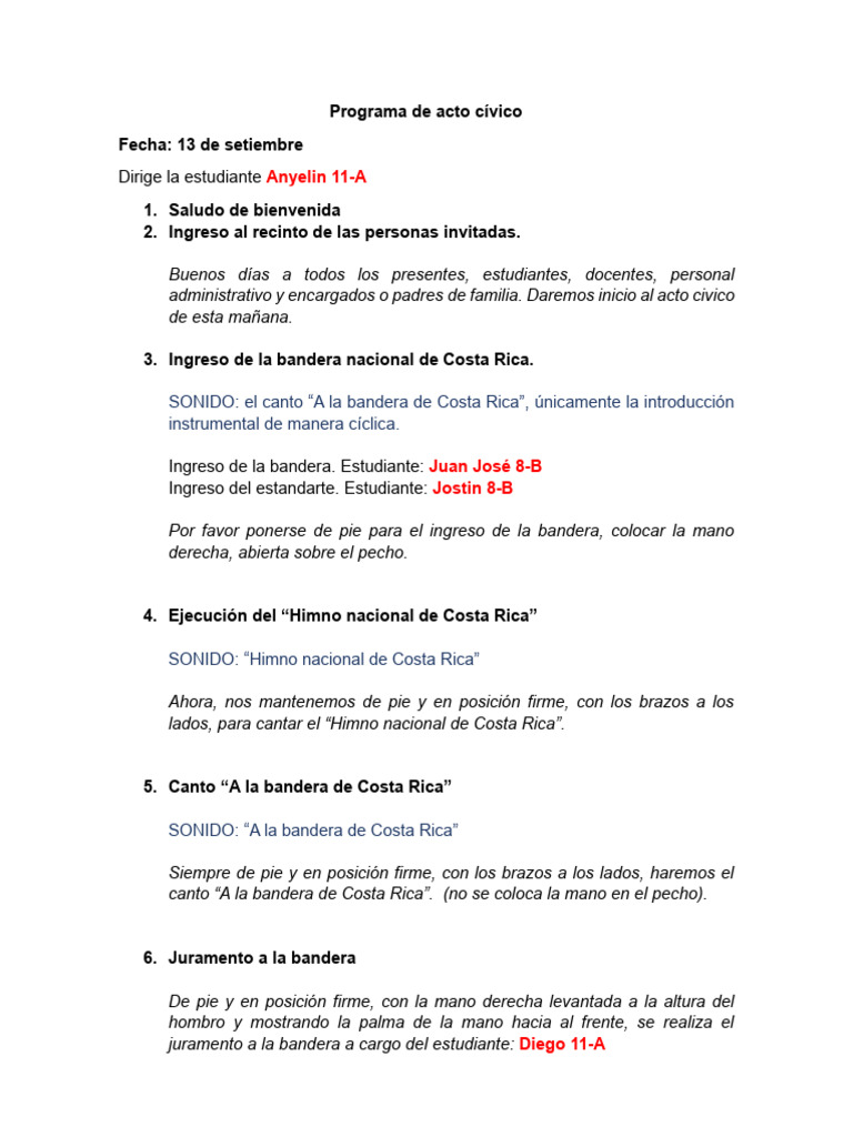 Programa de Acto Cívico 13 de Setiembre | PDF