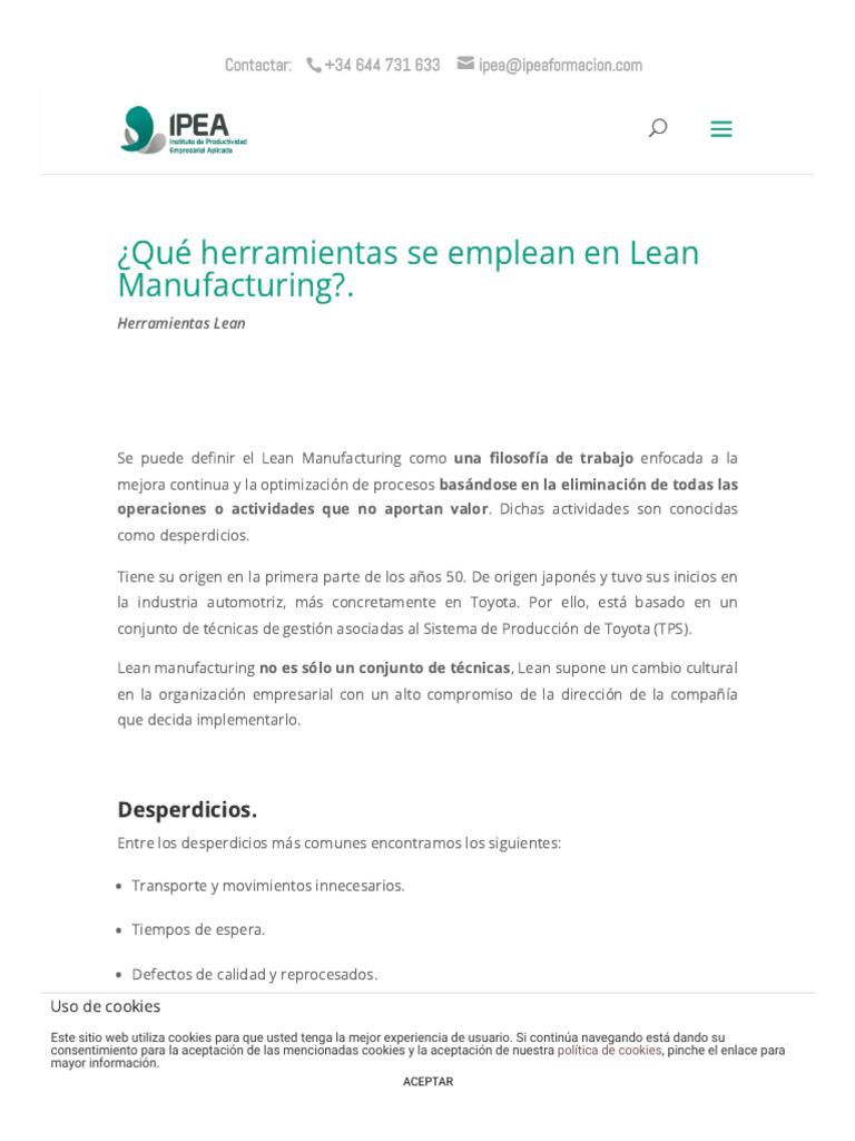 ¿Qué Herramientas Se Emplean en Lean Manufacturing - IPEA Formación ...