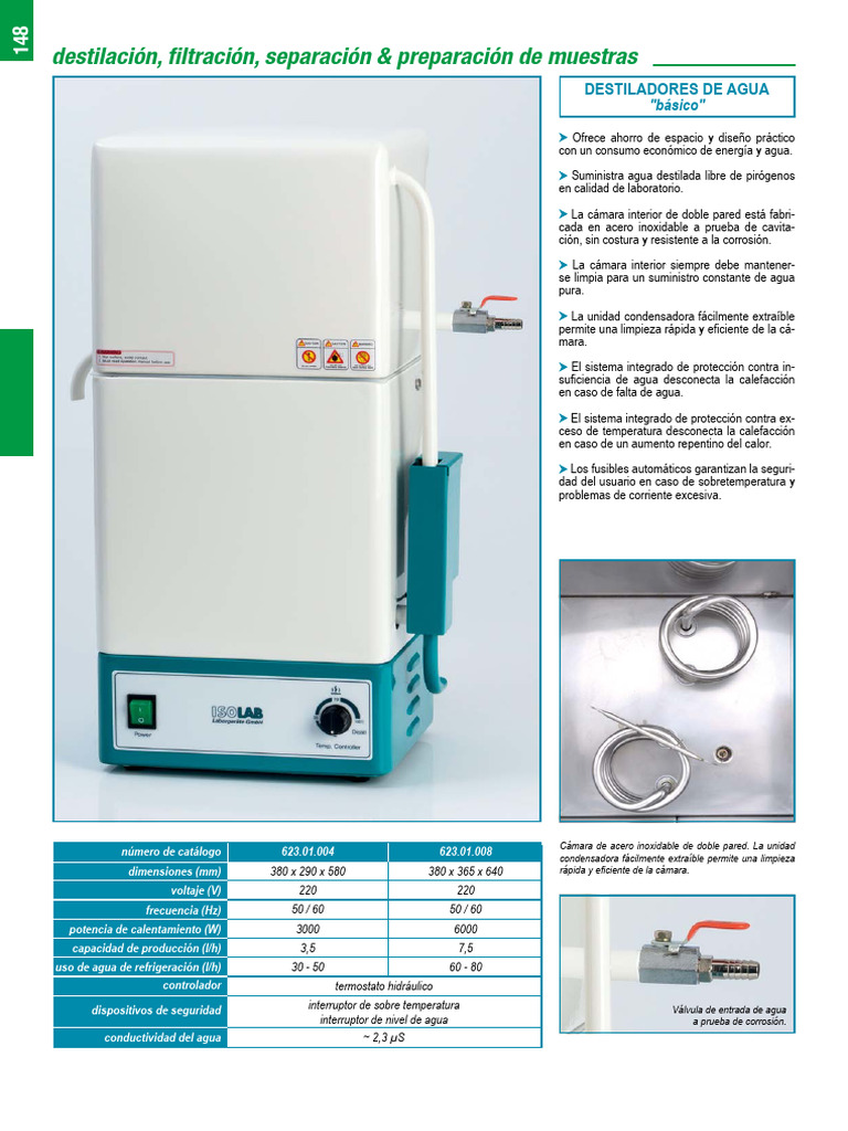 Destilador de Agua 4 Litros - ISOLAB | PDF | Agua | Destilación